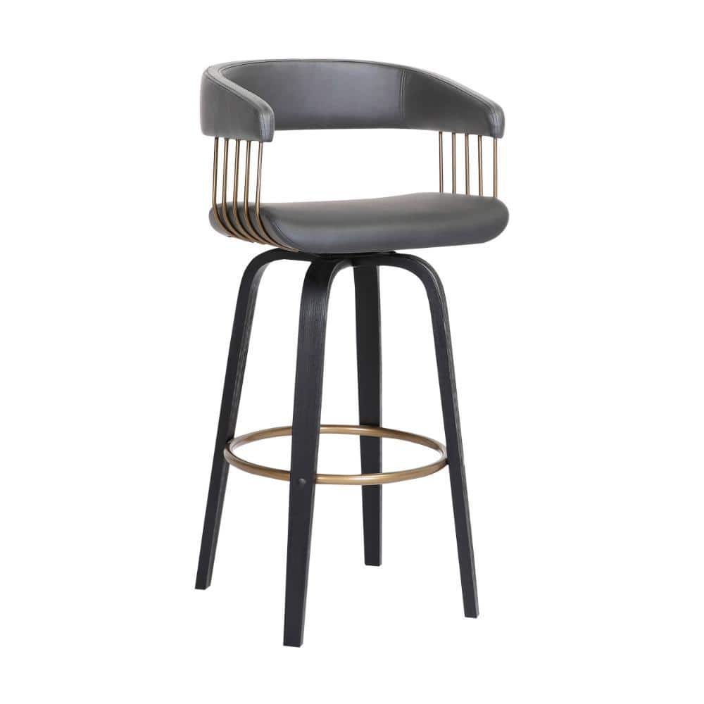 Benjara 30.5 in. Gray, Bronze and Black Low Back Metal Frame Bar Stool ...