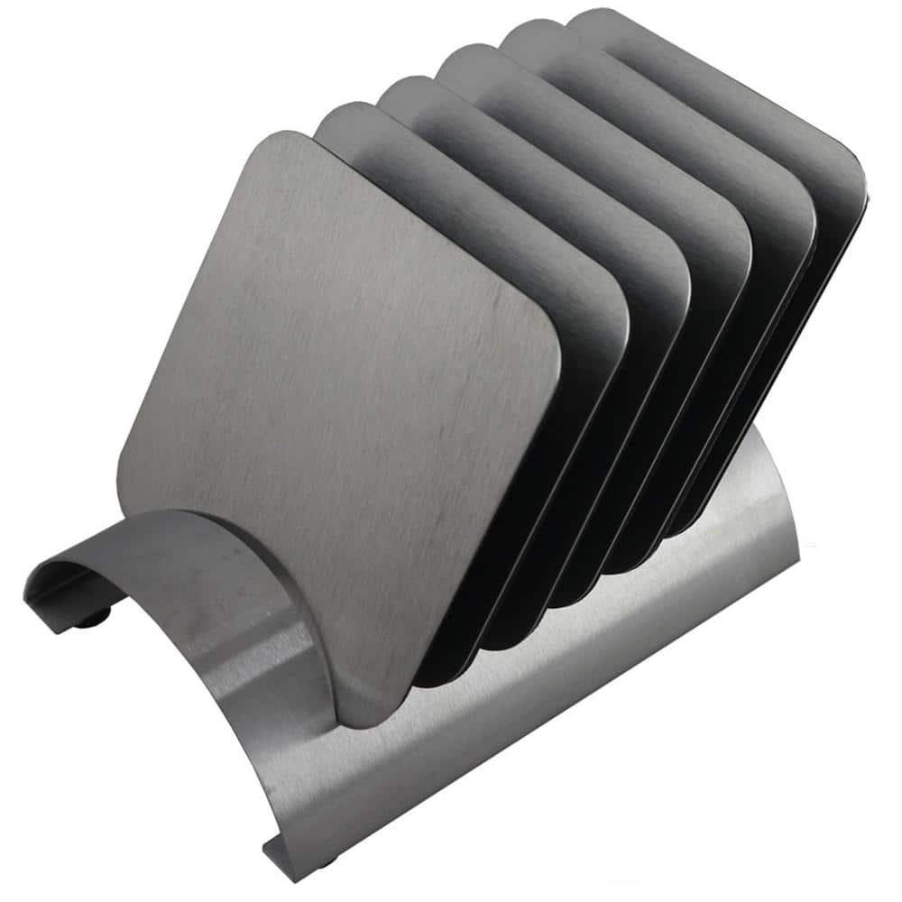 Visol Julian 4 in. Stainless Steel Round Coasters and Holder (6-Pack ...