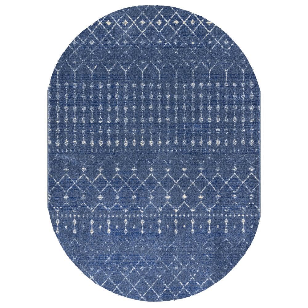 nuLOOM Blythe Modern Moroccan Trellis 5 ft. x 8 ft. Dark Blue Oval Rug ...