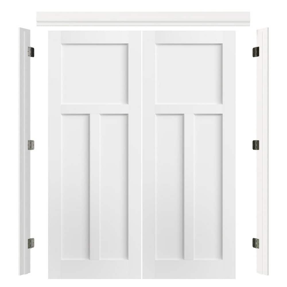 TENONER 48 in. x 80 in. T-Shape White Primed Solid Core Pine Wood ...