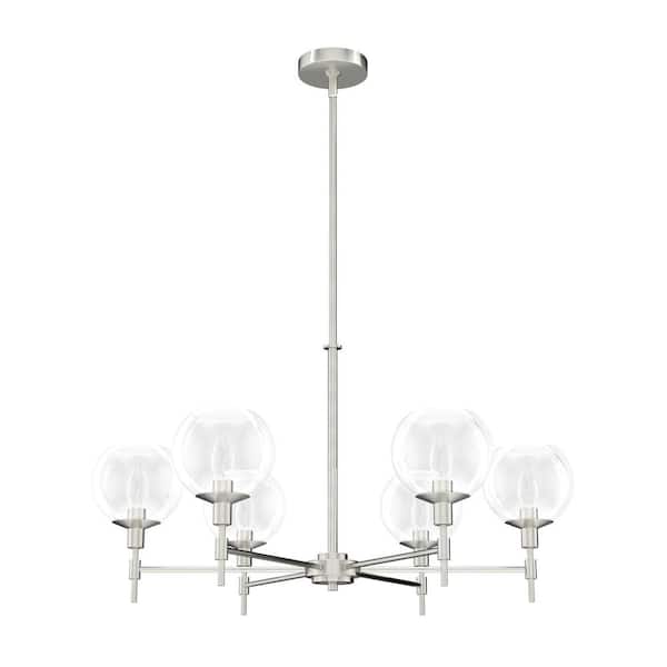 Hunter Xidane 6-Light Brushed Nickel Shaded Chandelier with Clear Glass ...