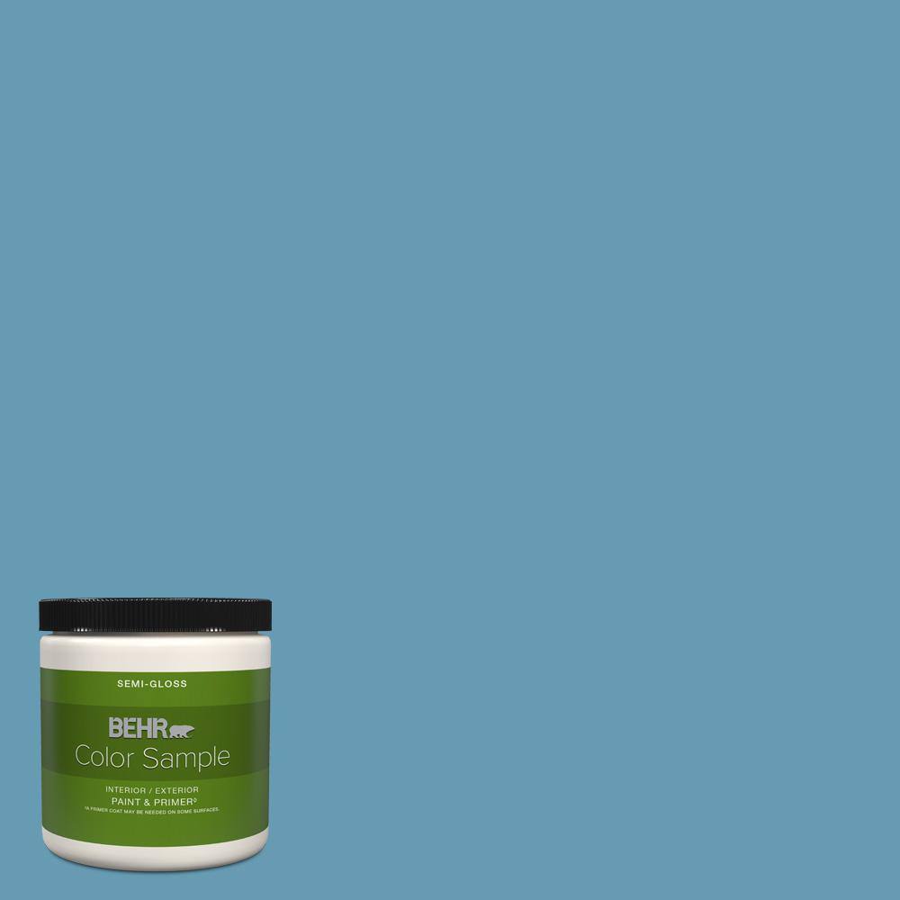BEHR PREMIUM PLUS 8 oz. #S490-4 Yacht Blue Semi-Gloss Interior/Exterior ...
