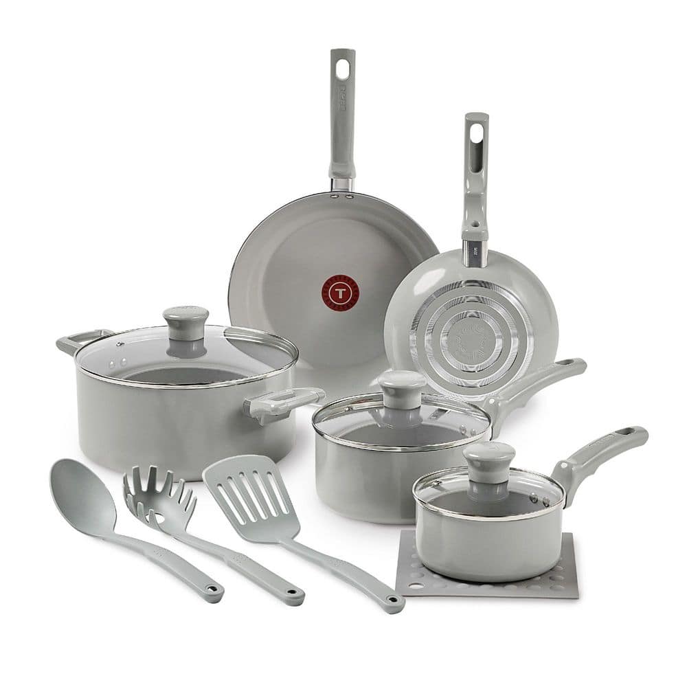 T-fal Essentials, Aluminum Ceramic Non-Stick 12 Piece Pots and Pans ...