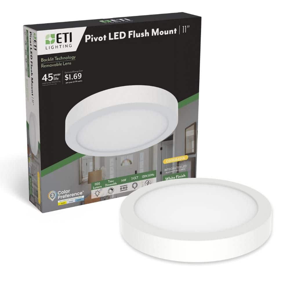 ETI LIGHTING PIVOT 11 in. White Round LED Flush Mount Ceiling Light ...