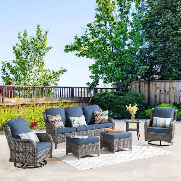 XIZZI Moonlight Gray 6-Piece Wicker Patio Conversation Seating Sofa Set ...