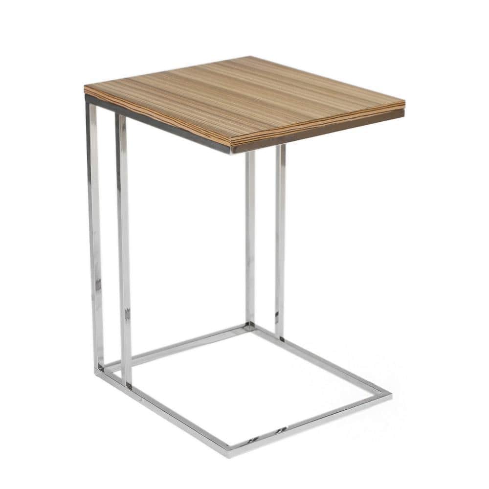 Benjara 15 in. Brown and Chrome Rectangle Wood Top End/Side Table with ...