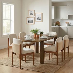 CHRISTOPHER KNIGHT HOME Guban 7-Piece Beige Oval Solid Wood Top Dining ...