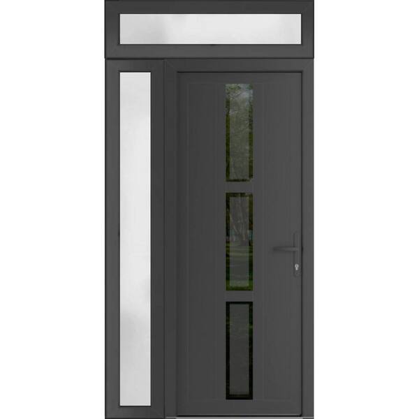 VDOMDOORS 50 in. x 94 in. Left-hand/Inswing Frosted Glass Antracite ...