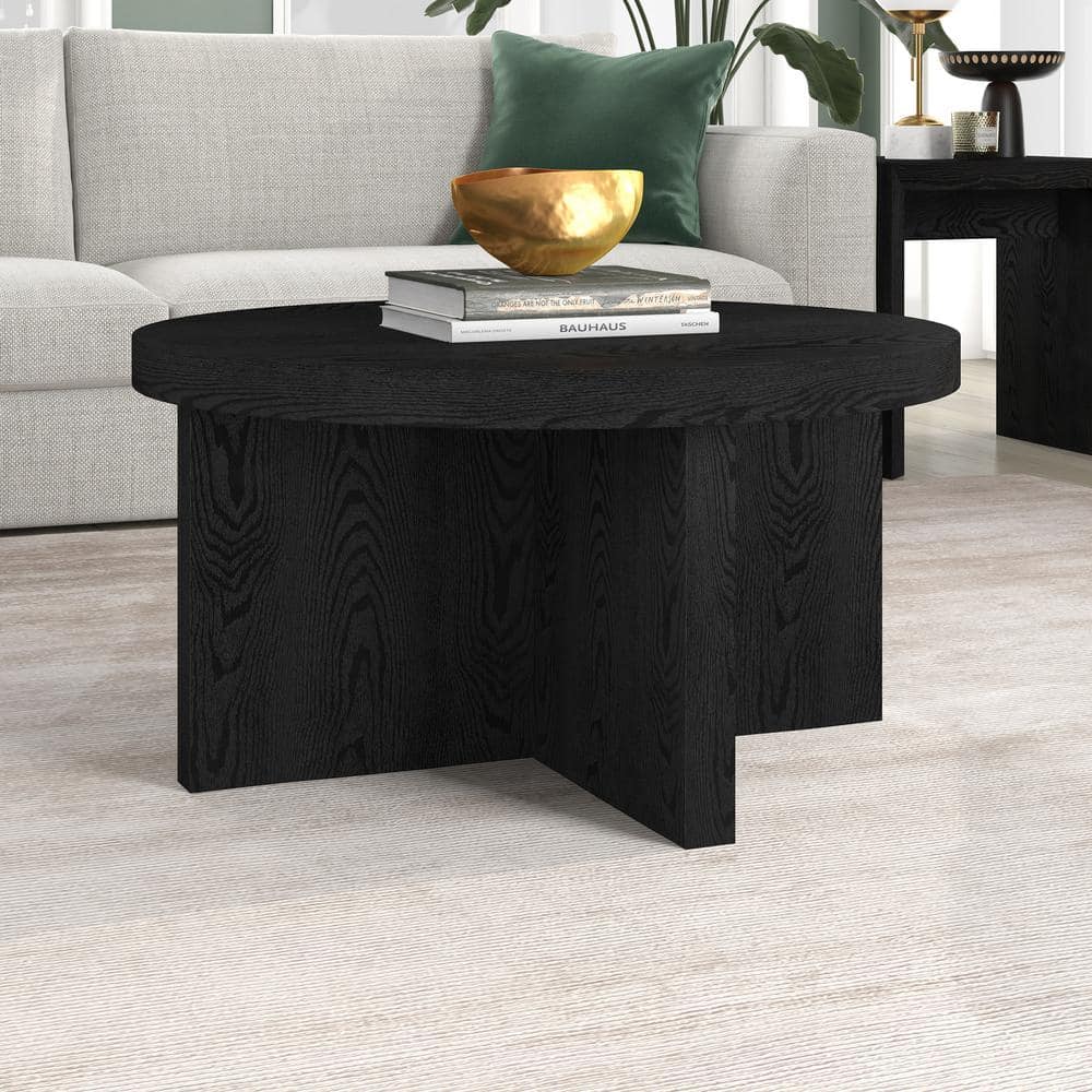 Meyer&Cross Elna 33 in. Black Grain Round MDF Top Coffee Table CT2051 ...