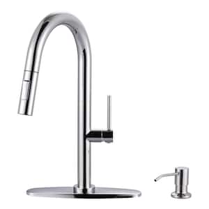 WOWOW Single Handle Deck Mount Gooseneck Pull Down Sprayer Kitchen Faucet with Deckplate ...