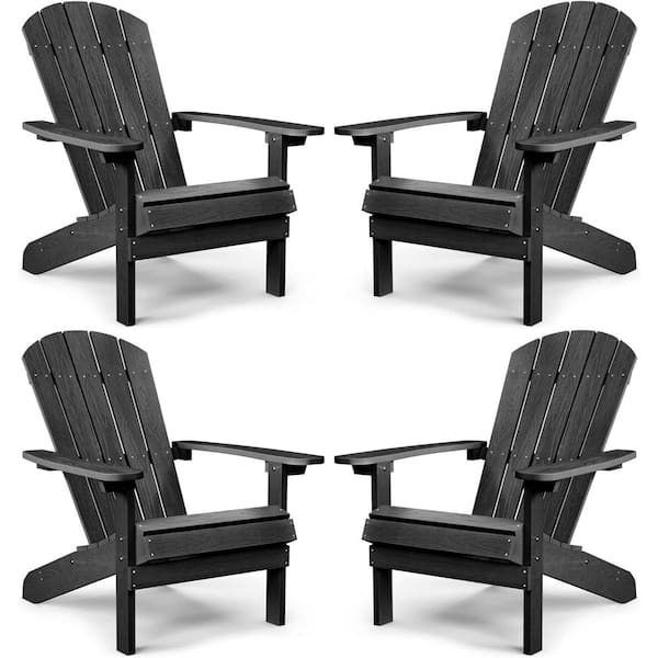 Mximu Classic Black Plastic Outdoor Patio Adirondack Chair (Set of 4 ...