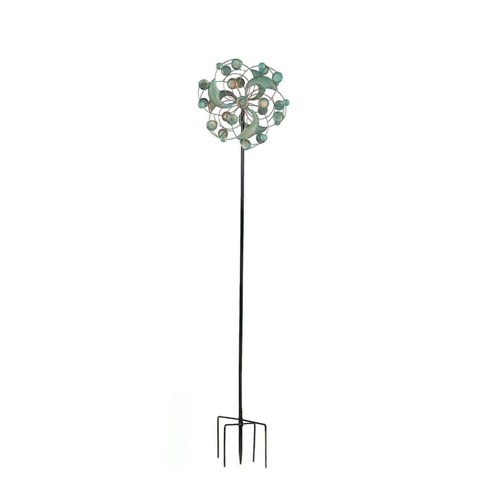 64 in. Green Metal Kinetic Wind Spinners Outdoor Garden Spinner for ...