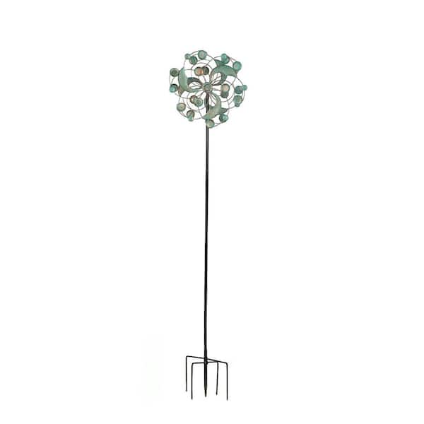 64 in. Green Metal Kinetic Wind Spinners Outdoor Garden Spinner for ...