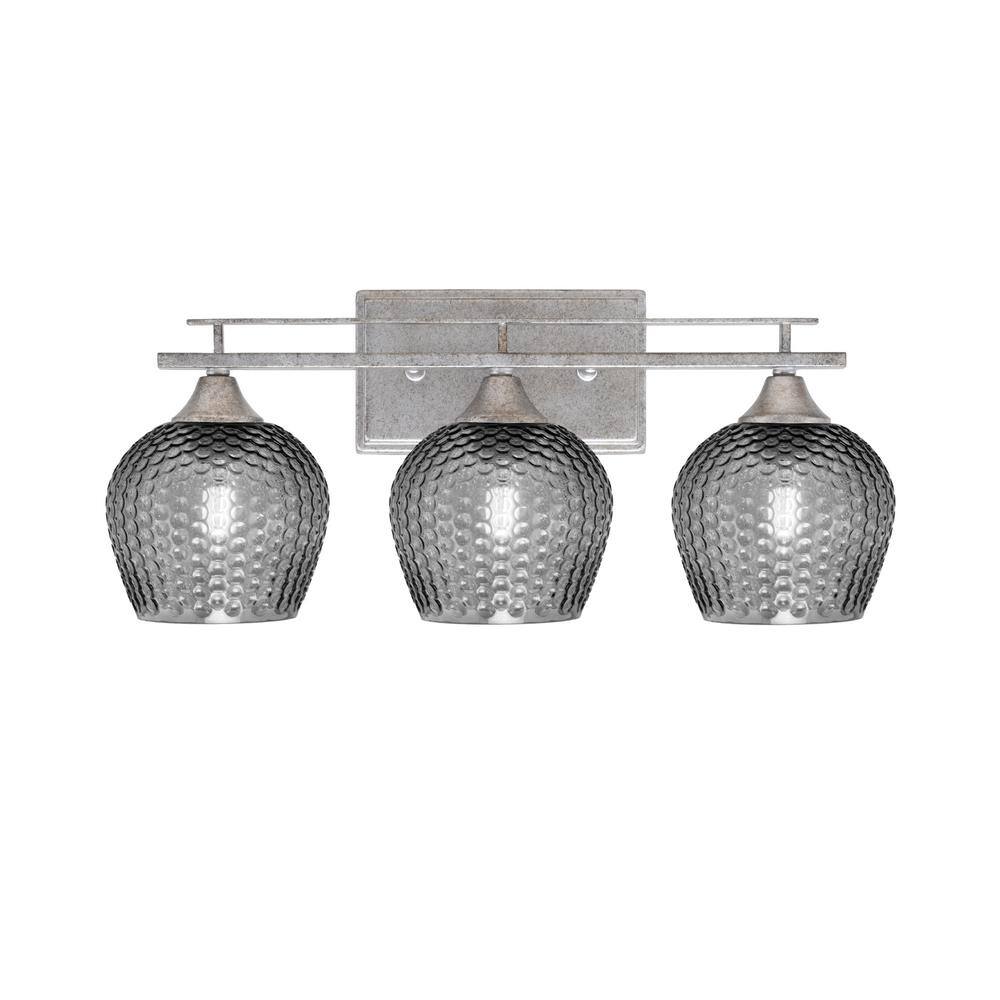 Ontario 21 in. 3-Light Vanity Light Aged Silver Smoke Textured Glass ...