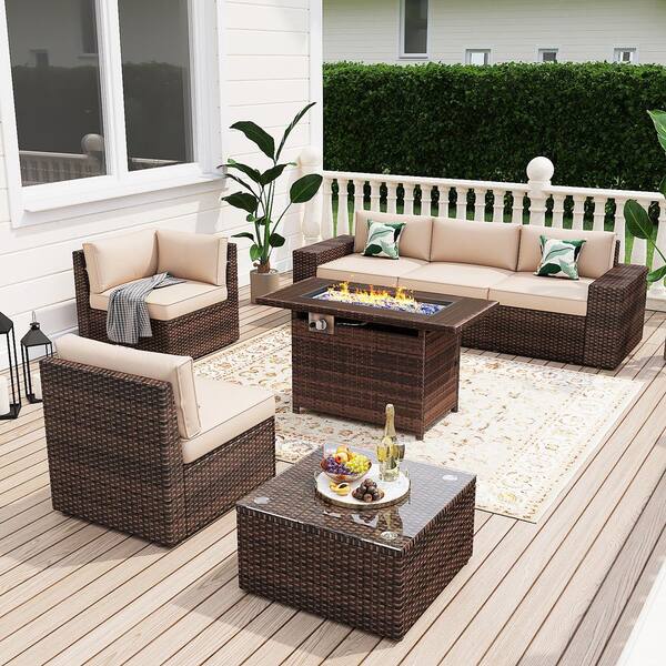 SUNMTHINK 7-Piece Outdoor Rattan Wicker Set Covers Sectional Set with ...