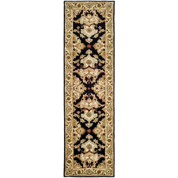 SAFAVIEH Heritage Black/Ivory 2 ft. x 14 ft. Border Runner Rug HG817A ...