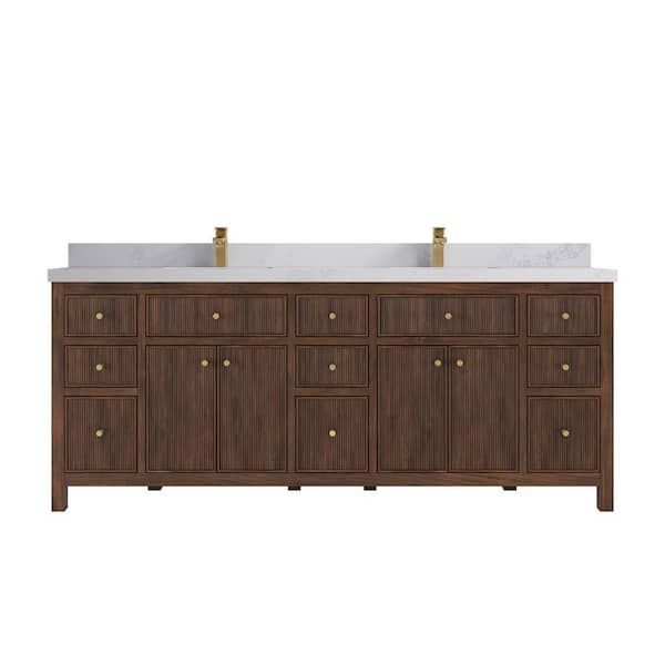 Willow Collections Sonoma Teak 84 in. Double Sink Freestanding Dark ...