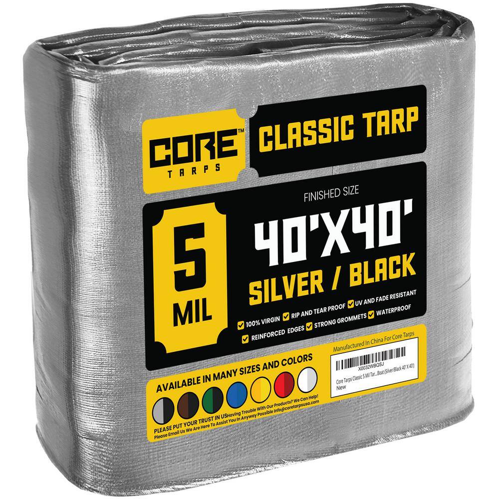CORE TARPS 40 ft. x 40 ft. Silver/Black 5 Mil Heavy Duty Polyethylene ...