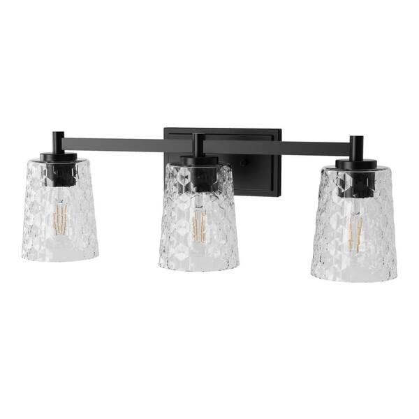 Briignite 24 in. 3-Light Matte Black Cone Vanity Light with Clear Glass ...