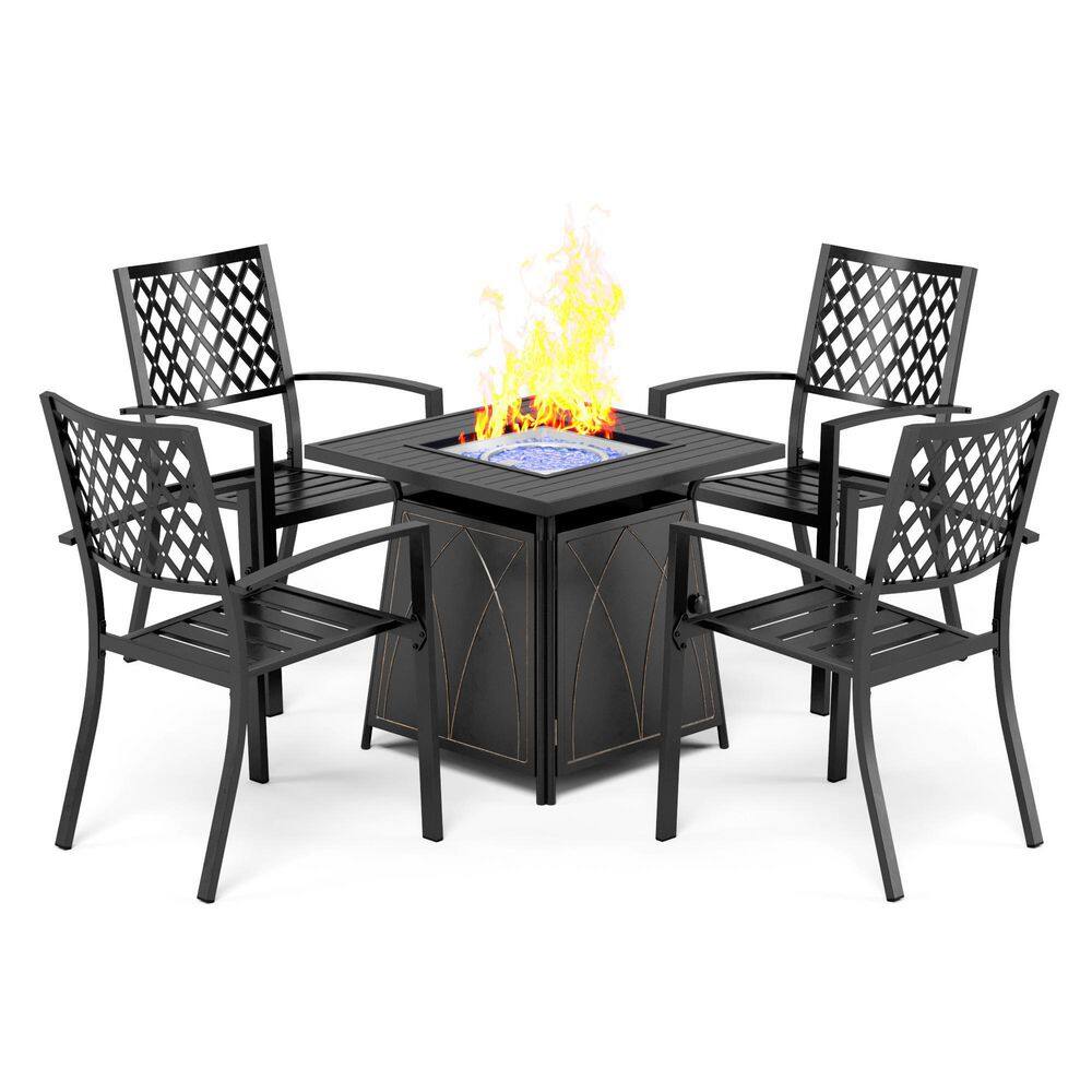 PHI VILLA 5-Piece Metal Patio Fire Pit Set, 4 Metal Chairs ...