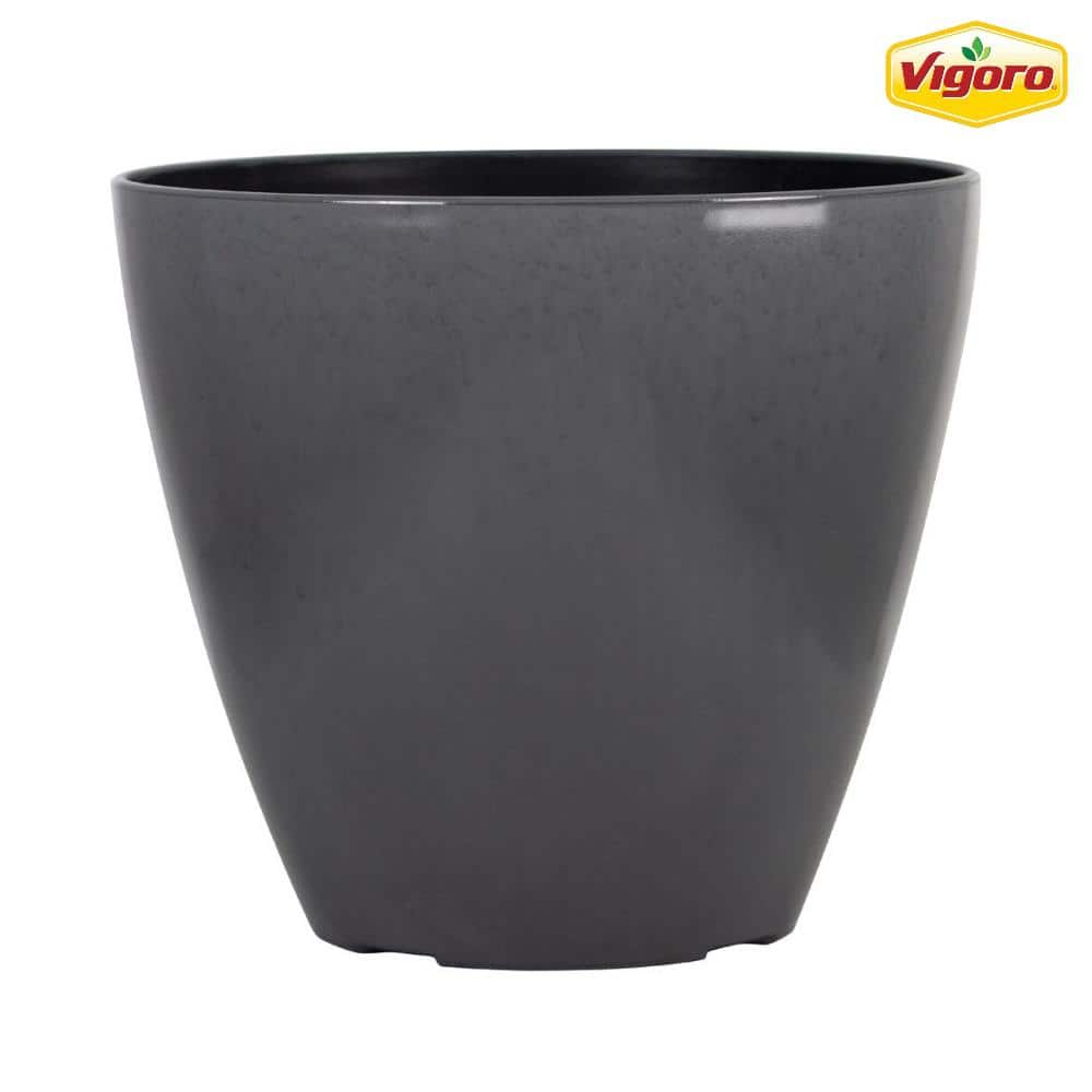Vigoro 16 in. Osborn Large Gray Plastic Planter (16 in. D x 14 in. H ...