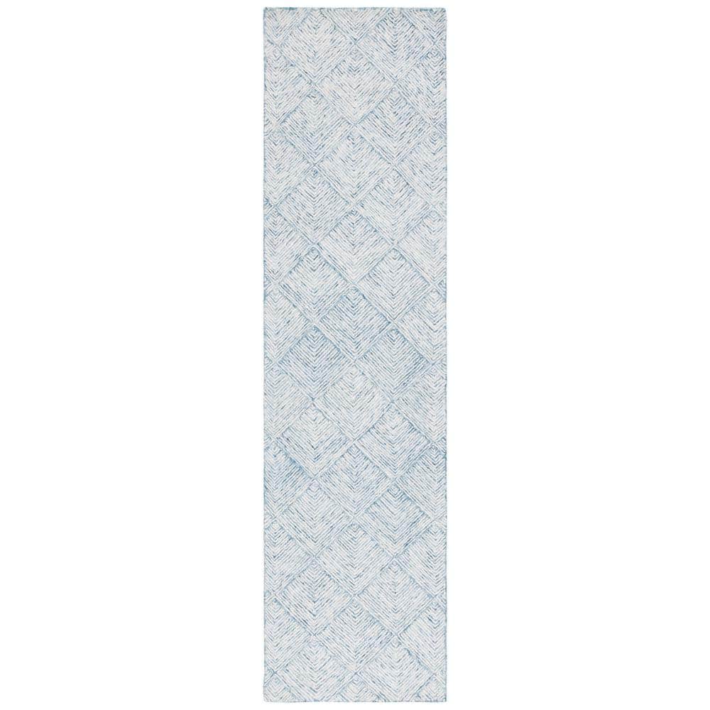 SAFAVIEH Abstract 2 ft. x 9 ft. Blue/Ivory Marle Diamond Chevron Runner ...