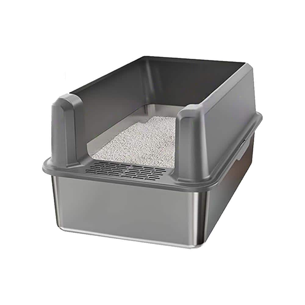 Phewnyzo Extra Large Stainless Steel Cat Litter Box with Lid, Scoop ...