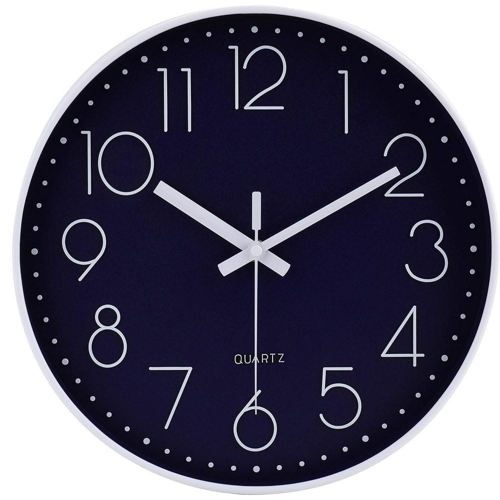 12 in. Navy Analog Silent Non-Ticking Battery Operated Round Quartz ...