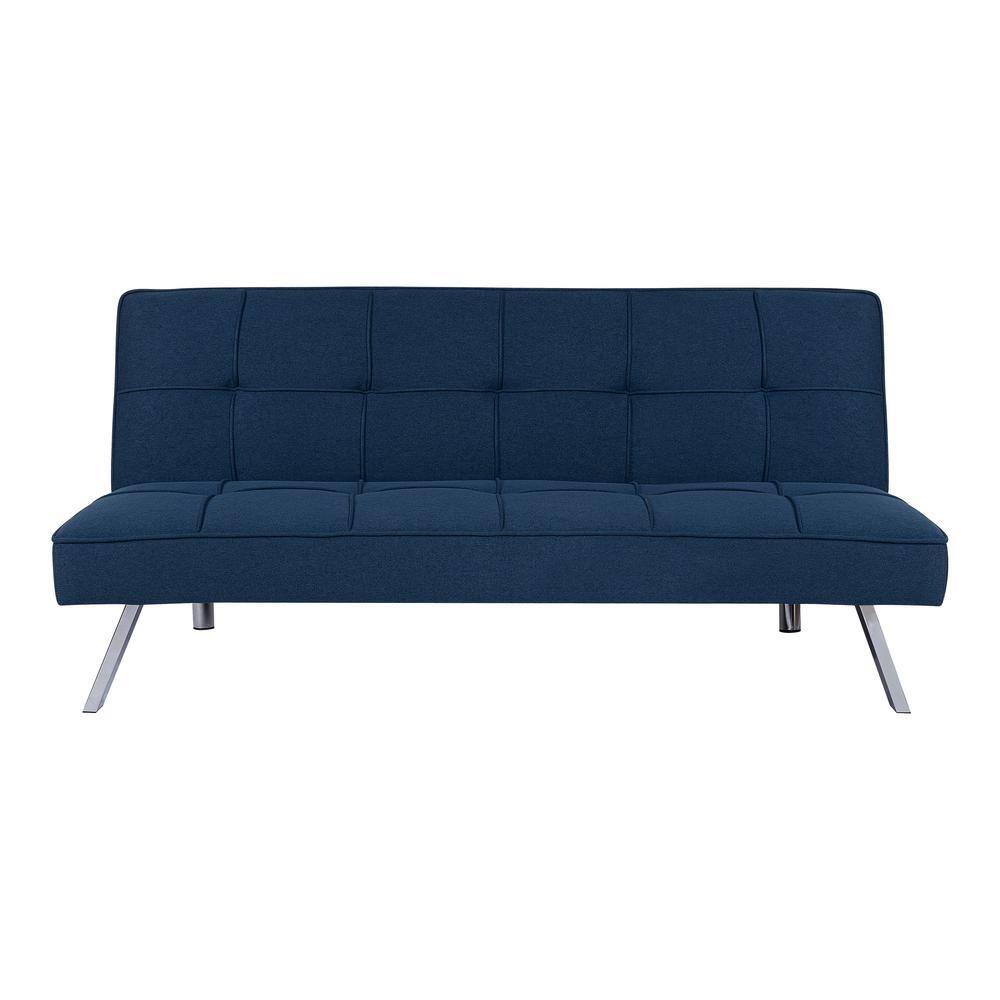 HOMESTOCK Blue Modern Futon Sofa Bed - Convertible Futon with Linen ...