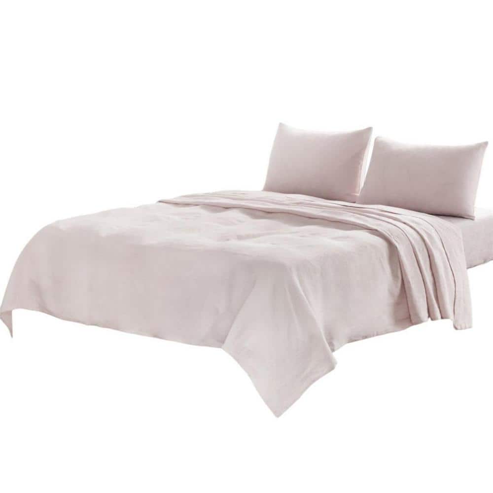 HomeRoots 4-Piece Pink Linen Twin Sheet Set 2000520698 - The Home Depot