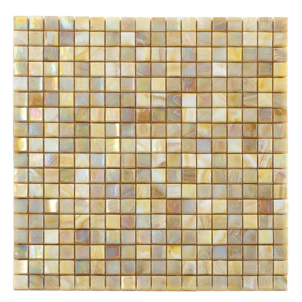 Apollo Tile Skosh 11.6 in. x 11.6 in. Glossy Sentimental Beige Glass Mosaic Wall and Floor Tile ...