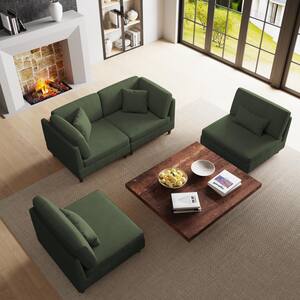 JEAREY 154 in. Corduroy Modular Rectangular Shaped Navy 4-Seat ...