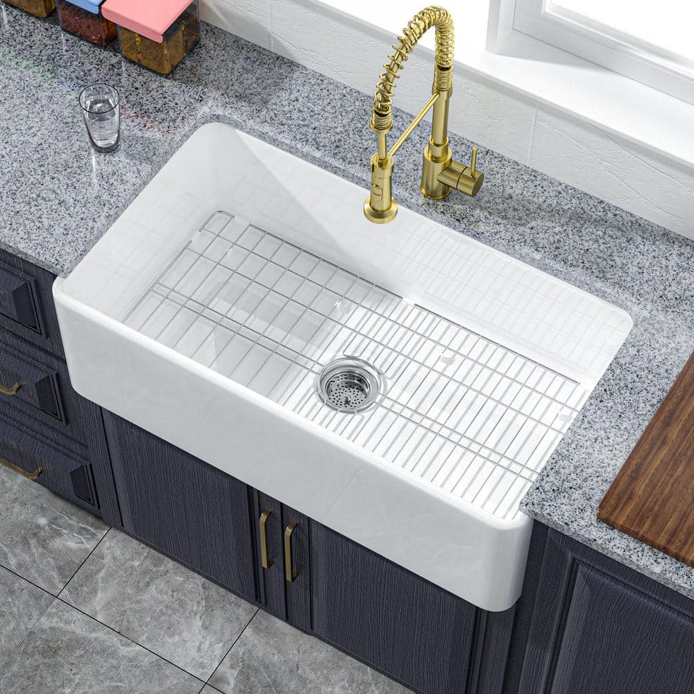 HOMLYLINK Farmhouse Kitchen Sink 33 in. Apron Front Farm Sink Single ...