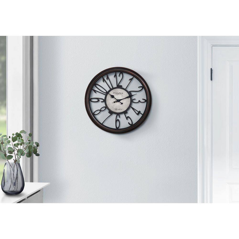 16 in. Round Transitional Antique Brown Analog Wall Clock CKJY2501-AB ...