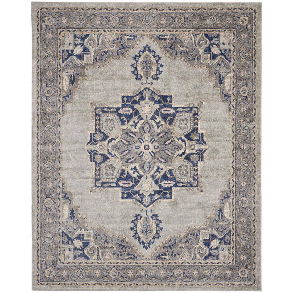 Nourison Tranquil Grey/Navy 9 ft. x 12 ft. Center medallion Traditional ...