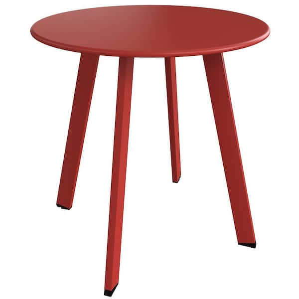 Sudzendf 17.75 in. W Red Metal Round Patio Outdoor Side Table, Weather ...