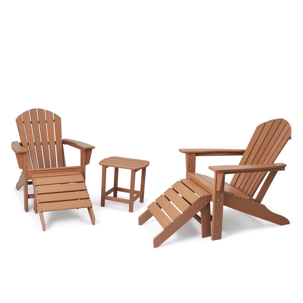 EDYO LIVING Teak Plastic HDPE Adirondack Chair Set with Side Table and ...