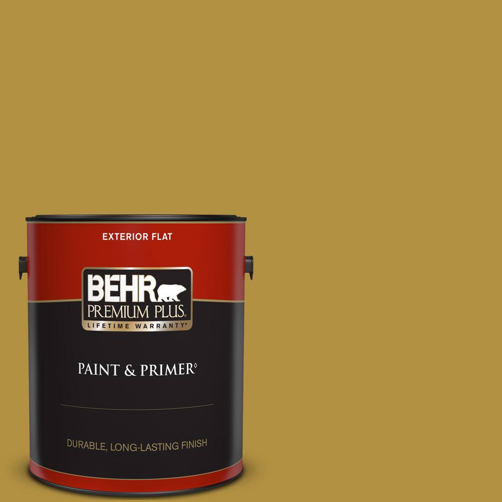 BEHR PREMIUM PLUS 1 gal. #370D-7 Venetian Gold Flat Exterior Paint ...
