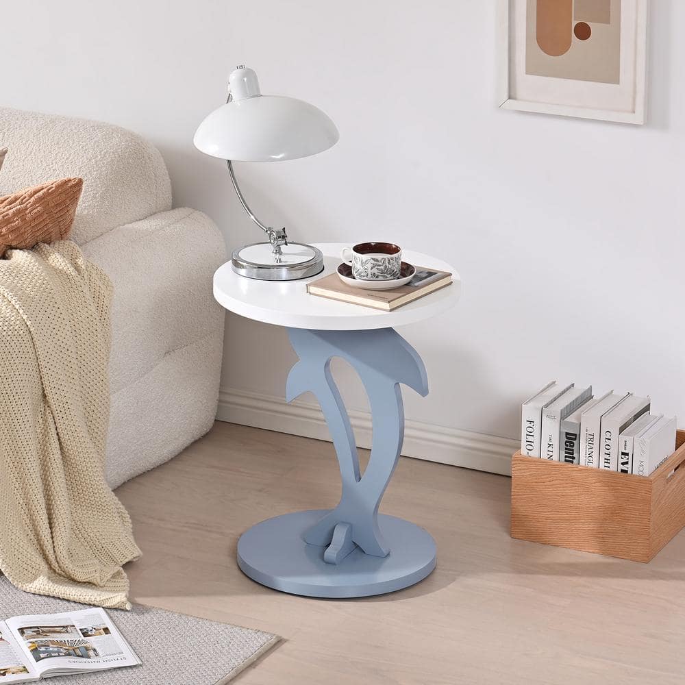 Ahokua 22.01 in. Blue White Round MDF Coffee Table AH-STHTBW204 - The ...