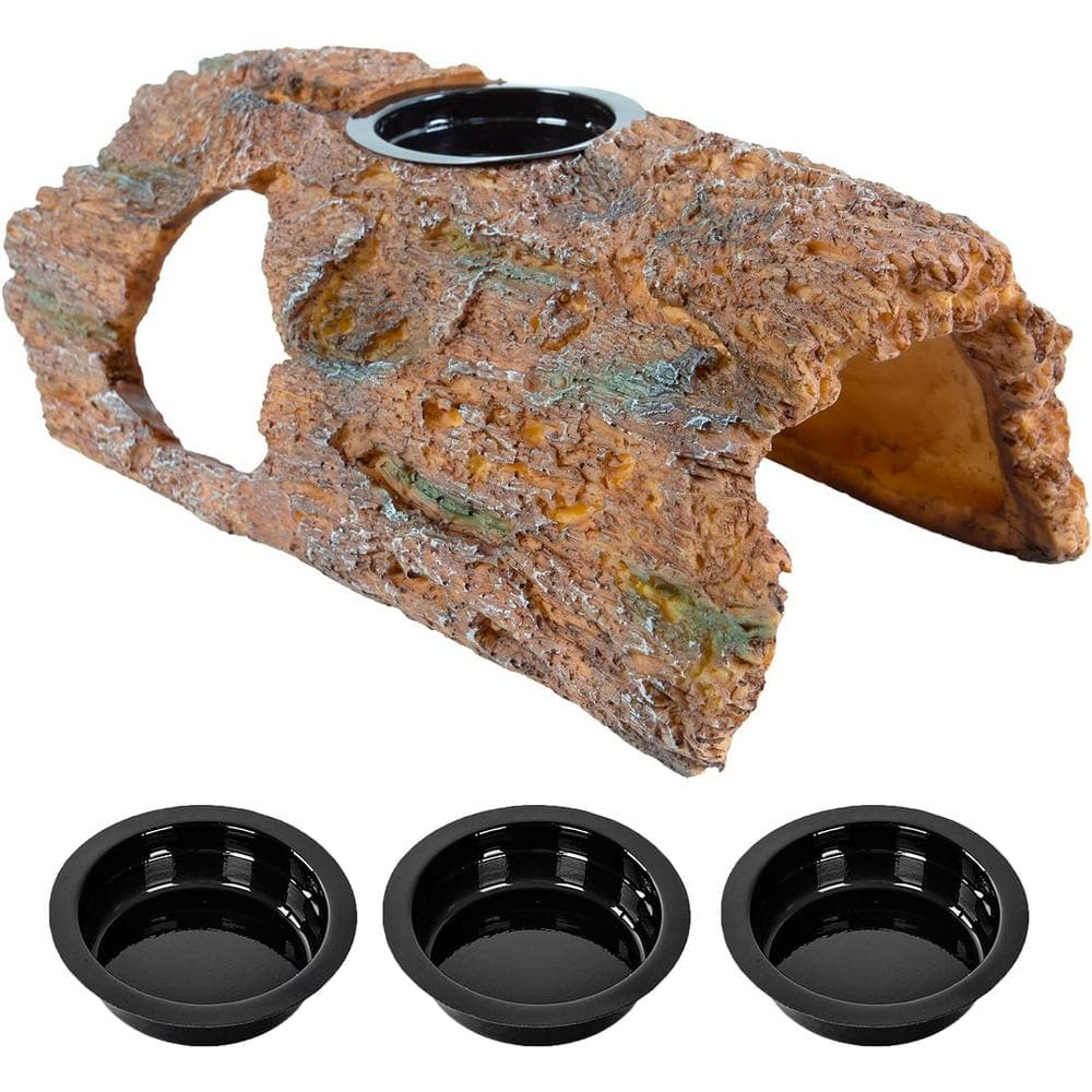 Afoxsos Reptile Resin Hides and Caves with Top Feeder Hollow Bark Log ...