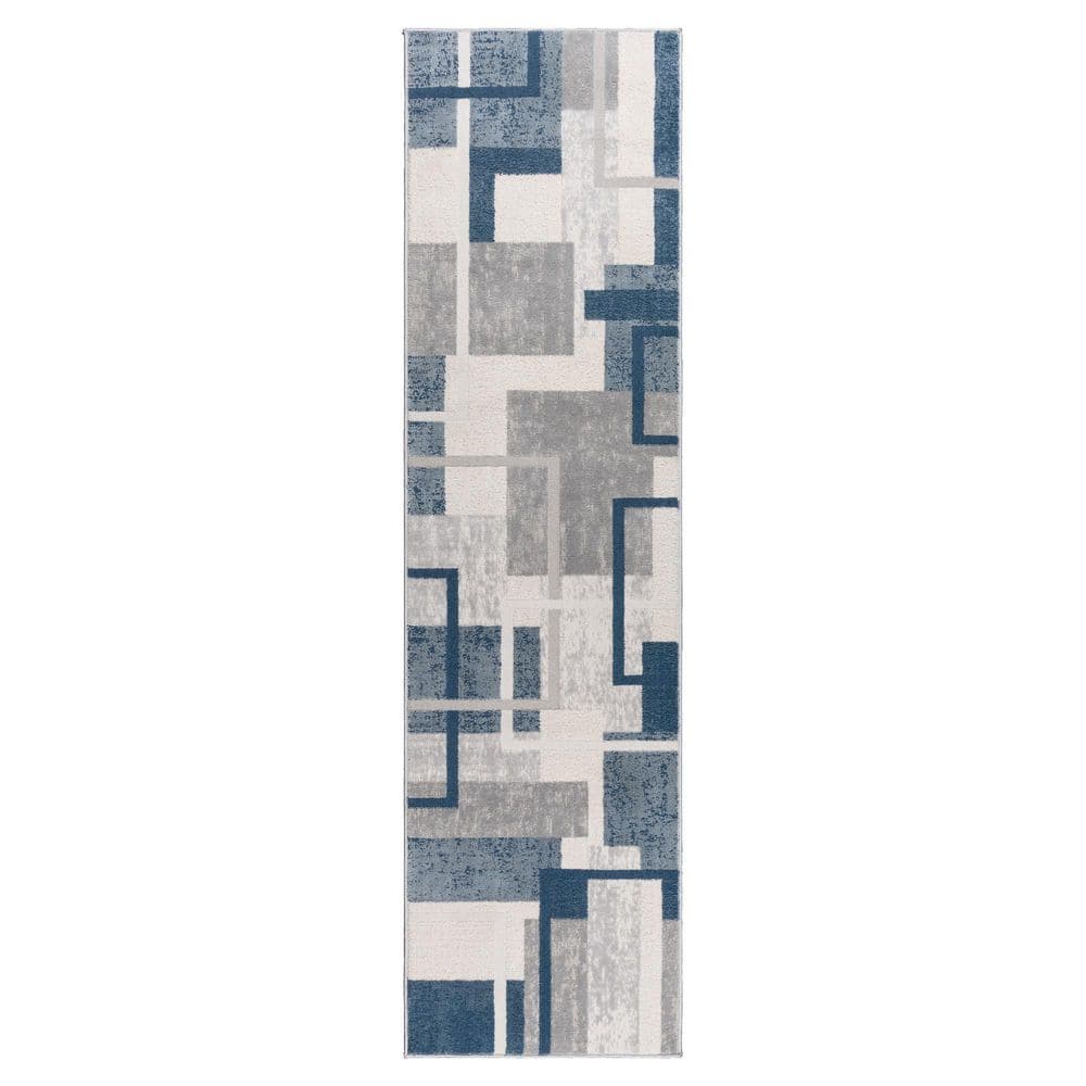 Gertmenian Ethan Abstract Geo Blue 2 ft. x 8 ft. Geometric Indoor ...