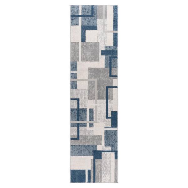 Gertmenian & Sons Ethan Abstract Geo Blue 2 ft. x 8 ft. Geometric ...