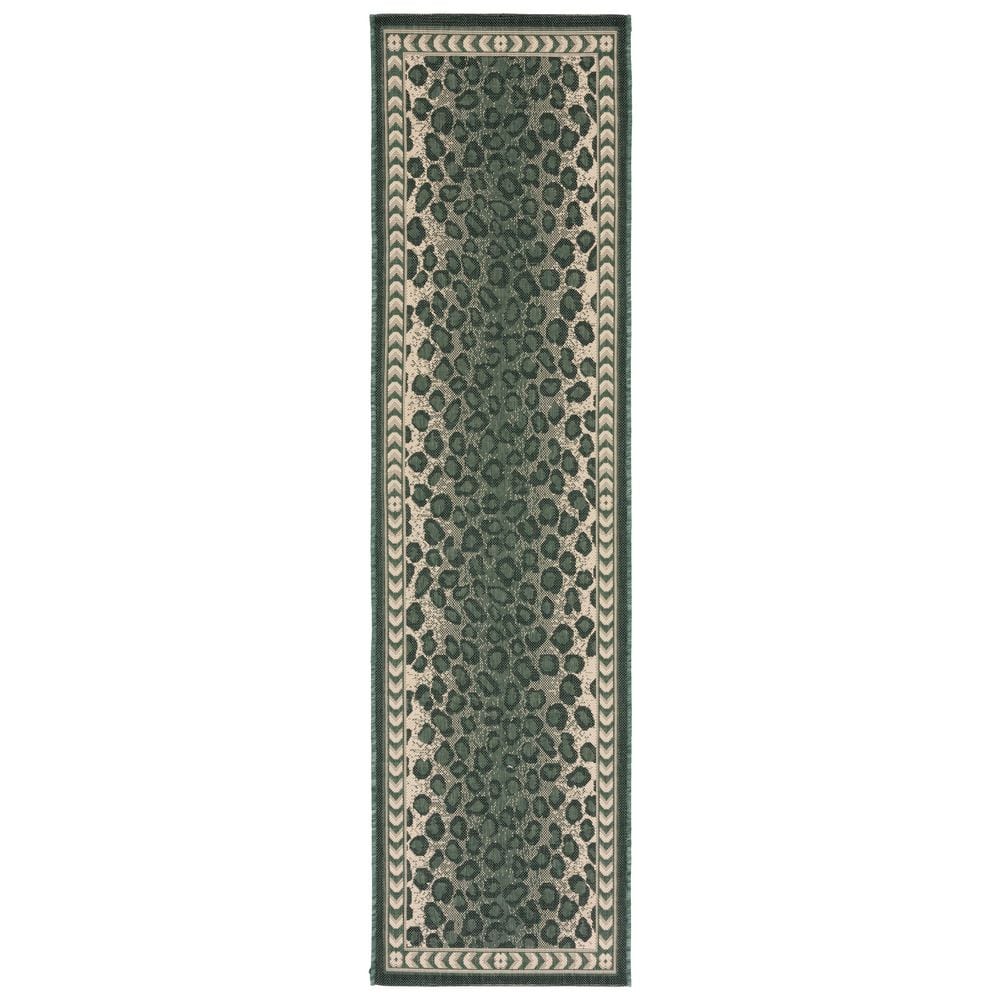 SAFAVIEH Courtyard Dark Green/Ivory 2 ft. x 8 ft. Border Cheetah Indoor ...