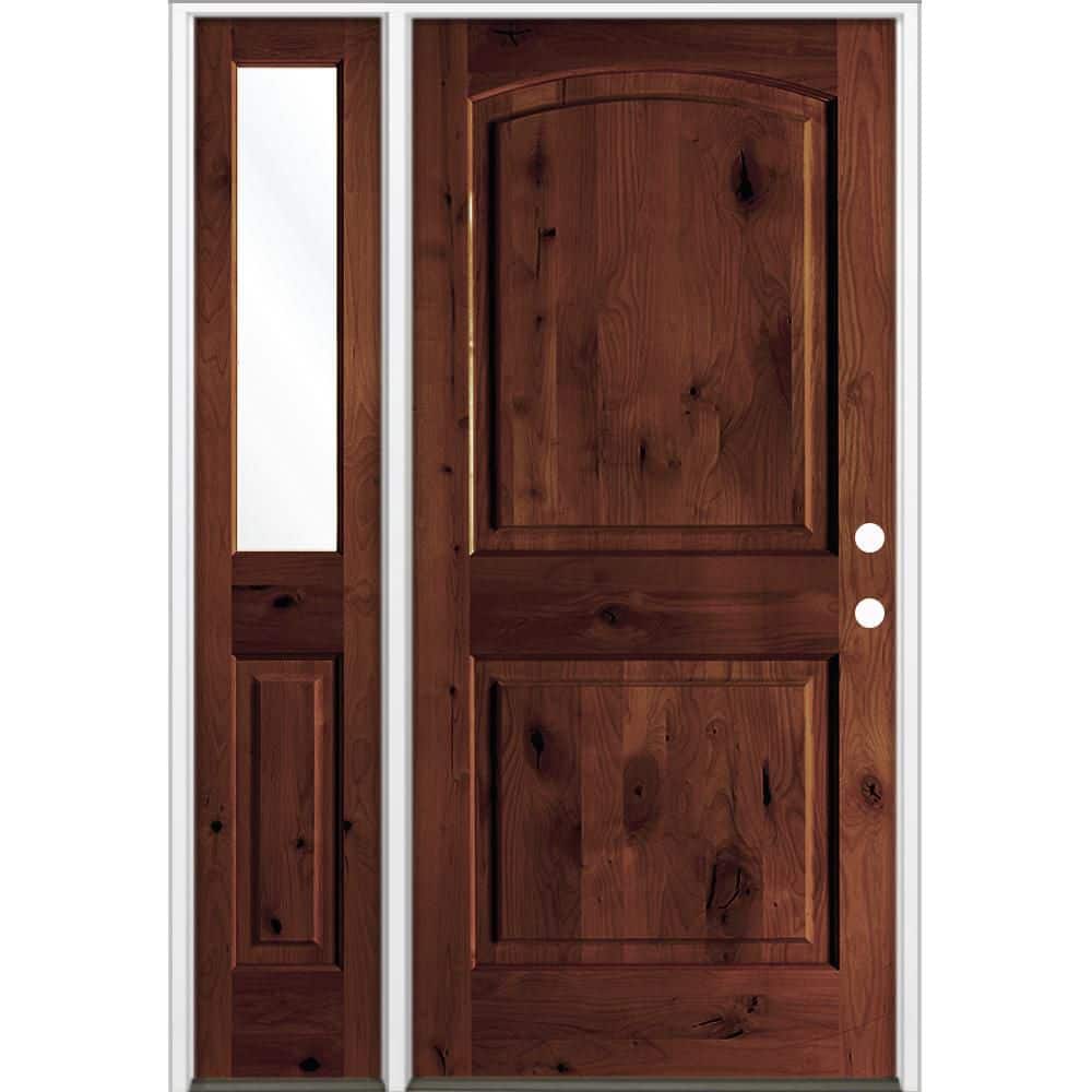 Krosswood Doors 46 in. x 80 in. Knotty Alder 2-Panel Left-Hand/Inswing Clear Glass Red Mahogany ...
