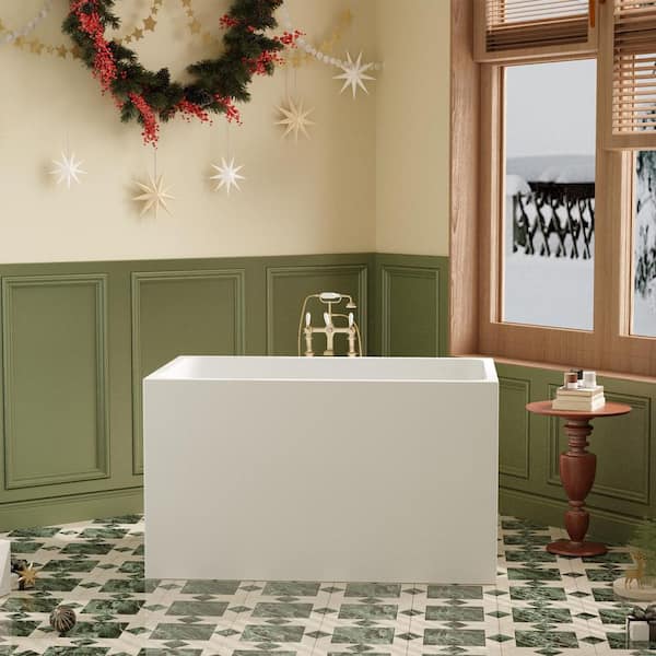 43in.Lx27in.W Acrylic Freestanding Soaking Bathtub with Seat:Rectangle ...