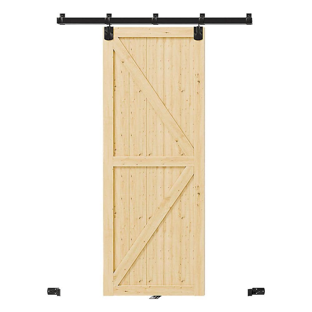 TENONER 30 in. x 80 in. K-Shaped Solid Pine Wood Light Brown Primed ...