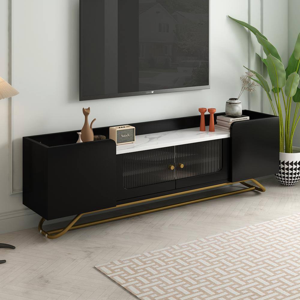 Nestfair 63.07 in. Black Faux Marble Top TV Stand Fits TVs up to 70 in ...
