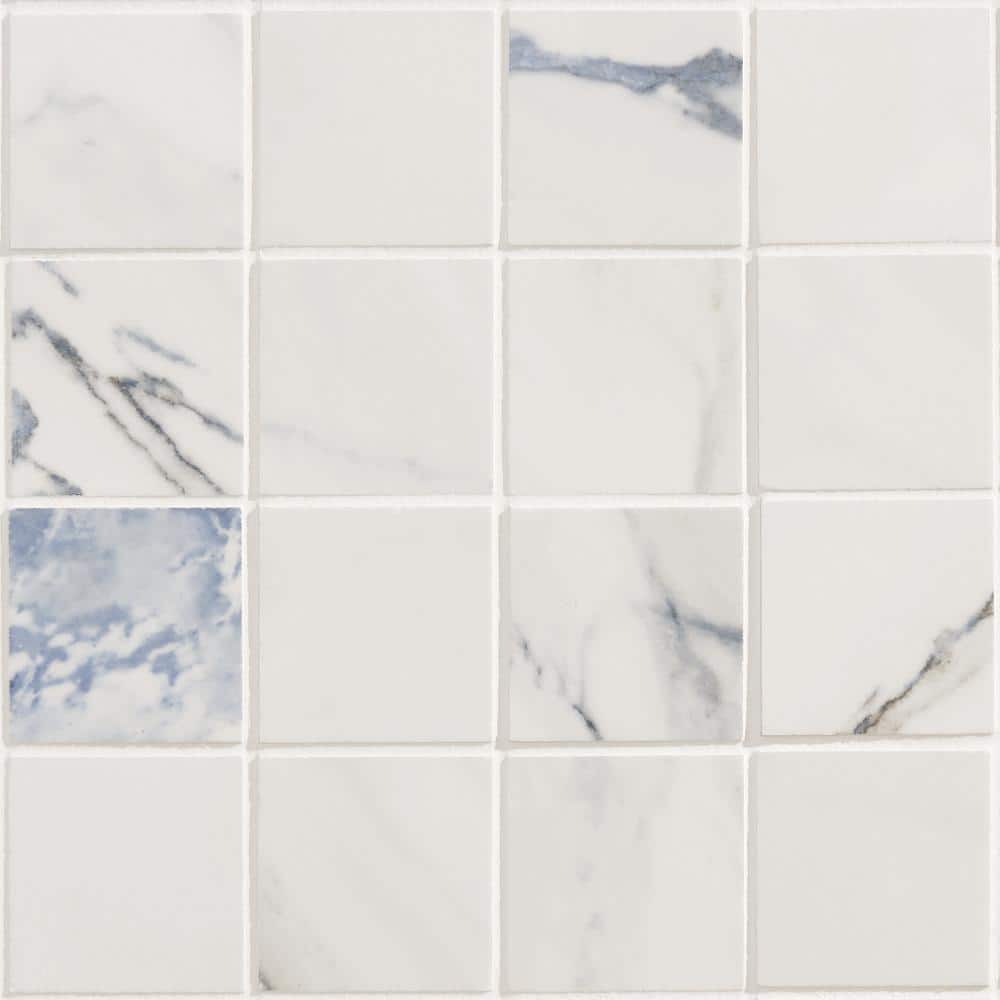 Ivy Hill Tile Calacatta Indigo 4 in. x 0.39 in. Matte Porcelain Mosaic ...