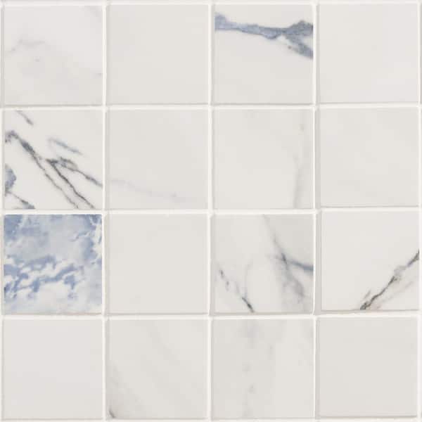 Ivy Hill Tile Calacatta Indigo 4 in. x 0.39 in. Matte Porcelain Mosaic ...
