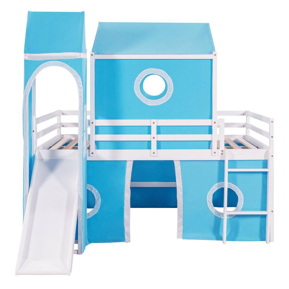URTR Blue Full Size Loft Bed with Slide, Tent and Tower, Playhouse Wood ...
